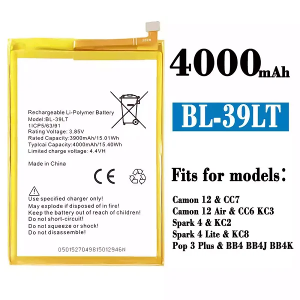 Genuine cell phone battery BL-39LT for Tecno Camon 12 / Camon 12 Air ...