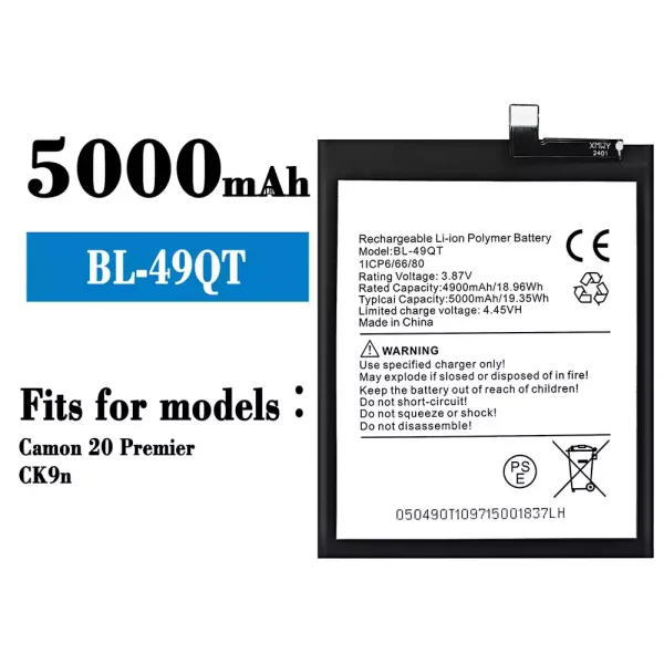 Genuine cell phone battery BL-49QT for Tecno Camon 20 Premier ...