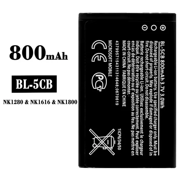 Genuine cell phone battery BL-5CB for Nokia NK1280/NK1616/NK1800 ...
